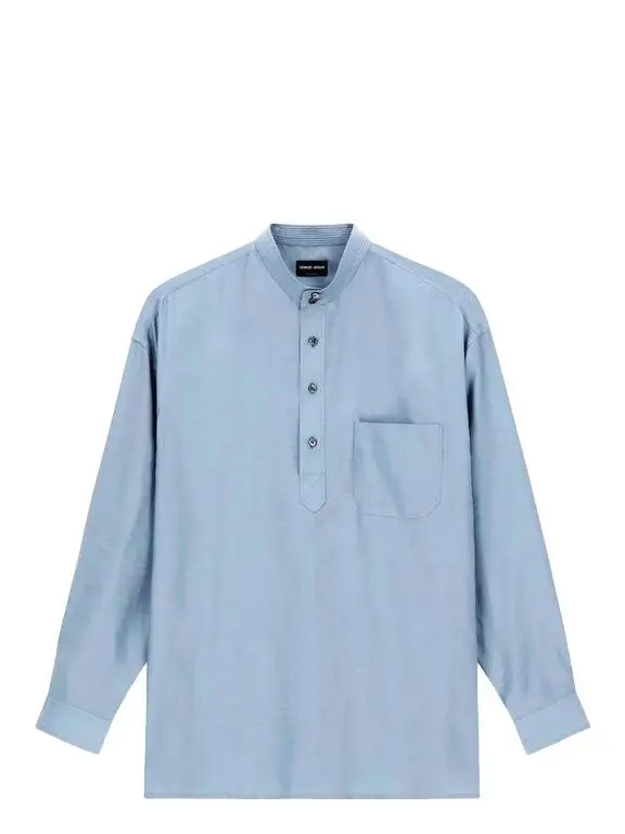 Giorgio Armani Linen, Lyocell And Silk Polo Shirt - Blue