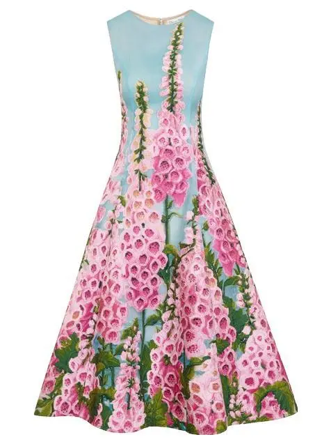 Oscar De La Renta Foxglove Organza Cocktail Dress - Floral