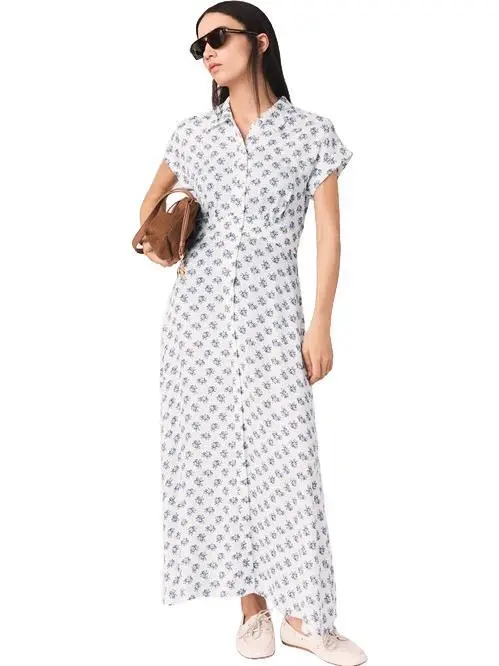 Maje Jacquard Print Maxi Shirt Dress - Floral