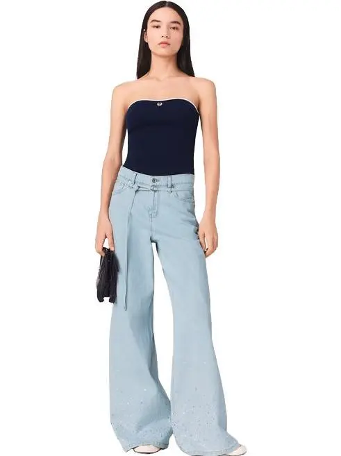 Maje Wide-leg Rhinestone Jeans - Blue