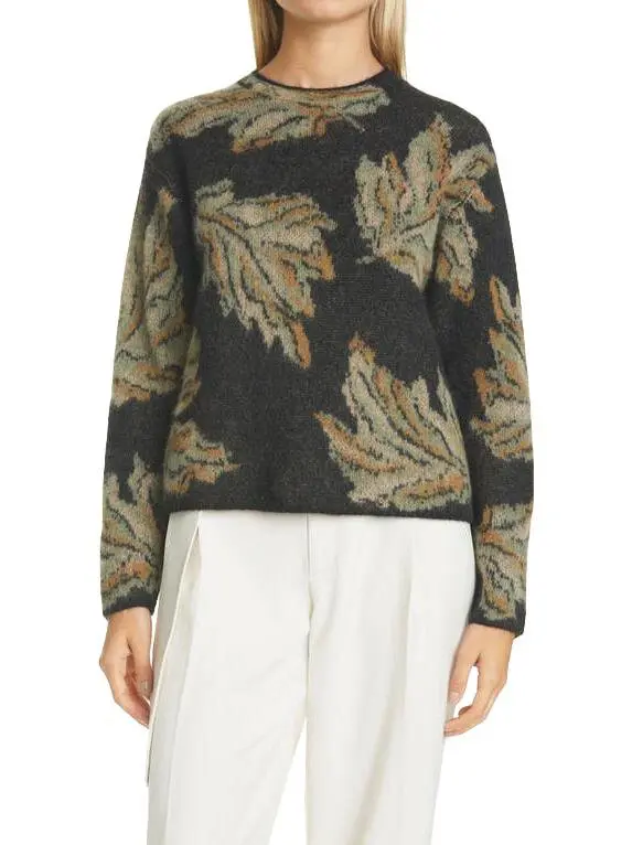 Vince Leaf Jacquard Sweater - Black/sage