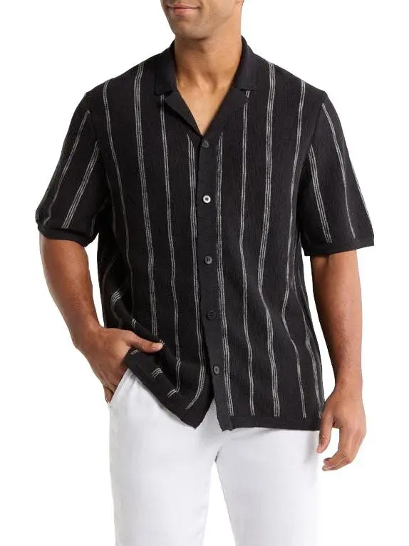 Tommy Bahama Santa Cruz Stripe Camp Shirt - Black