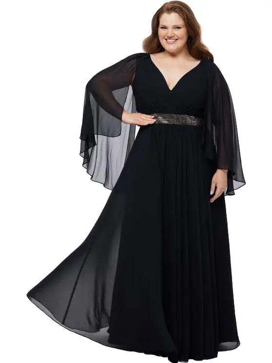 SYDNEY'S CLOSET Cape Sleeve V-neck Maxi Dress - Black