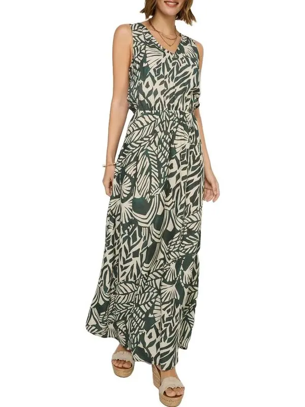 LASCANA Printed V-neck Maxi Dress - Green Ivory