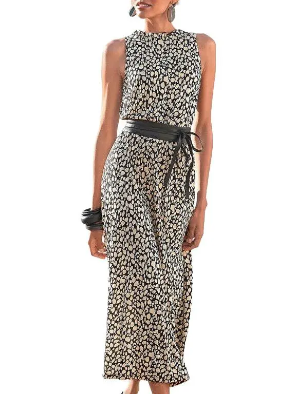 LASCANA High Neck Maxi Dress - Black Printed