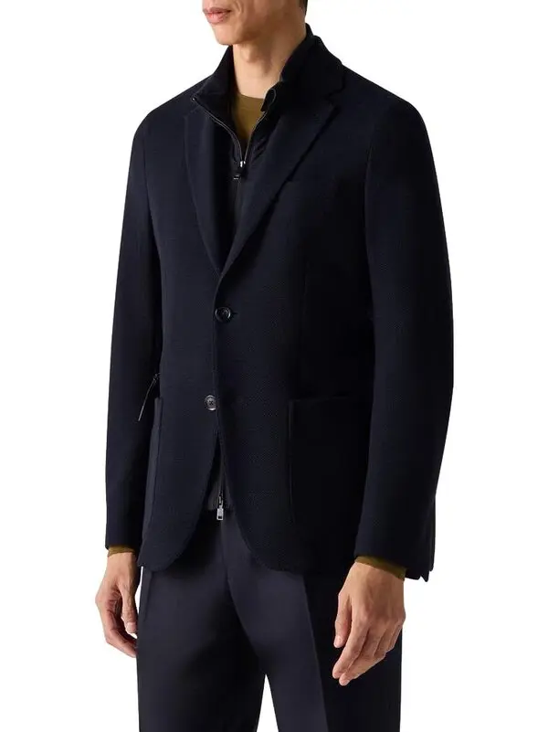 Zegna High Performance™ Wool & Cotton Jersey Sport Coat With Removable Leather Bib - Navy Blue