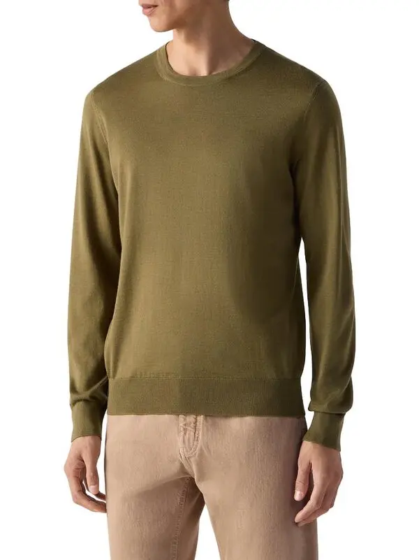 Zegna Cashseta Cashmere & Silk Sweater - Olive Green Melange