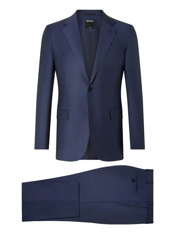 Zegna Prince Of Wales Plaid Sartorial Wool Suit - Utility Blue