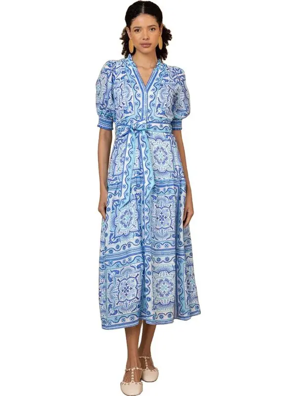 Hale Bob Bess Linen Midi Dress - Blue