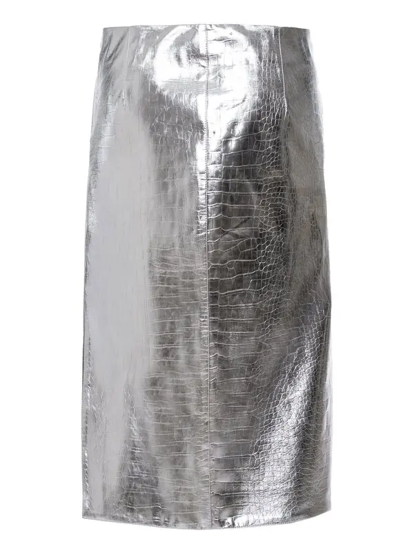 DES_PHEMMES Croc-embossed Knee-length Skirt - Silver