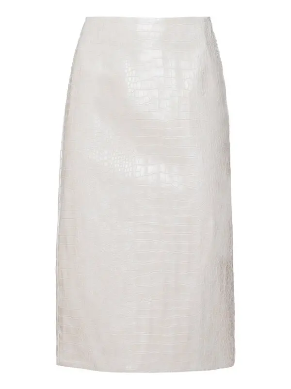 DES_PHEMMES Croc-embossed Knee-length Skirt - White