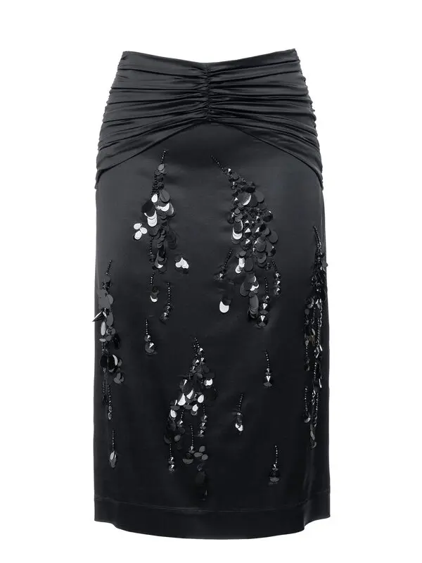 DES_PHEMMES Embellished Ruched Midi Skirt - Black