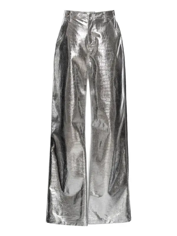 DES_PHEMMES Croc-embossed Wide-leg Trousers - Silver