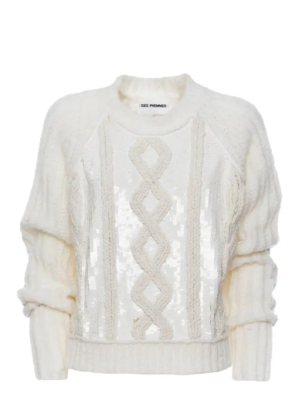 DES_PHEMMES Sequined Wool-blend Sweater - White