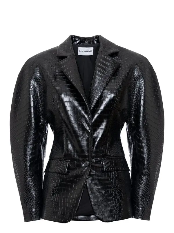 DES_PHEMMES Croc-embossed Blazer - Black