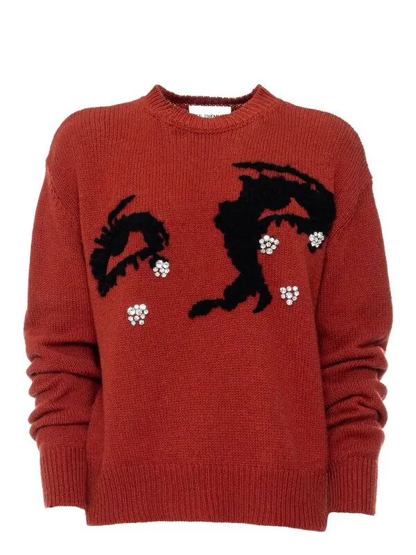 DES_PHEMMES Embroidered Wool-blend Sweater - Red