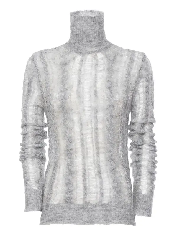 DES_PHEMMES Open-knit Mohair Turtleneck - Light Grey