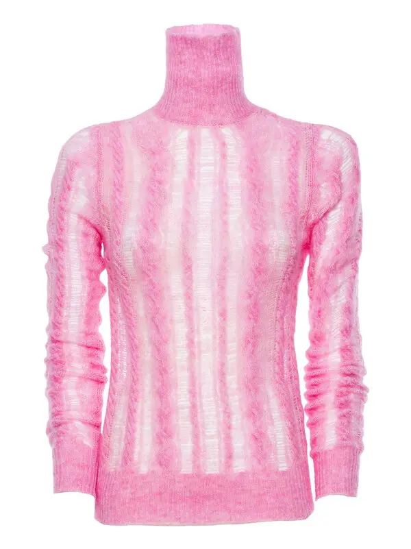 DES_PHEMMES Open-knit Mohair Turtleneck - Pink