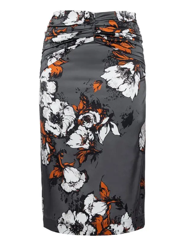 DES_PHEMMES Printed Stretch-satin Knee-length Skirt - Dark Grey