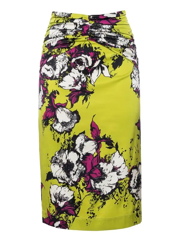 DES_PHEMMES Printed Stretch-satin Knee-length Skirt - Green