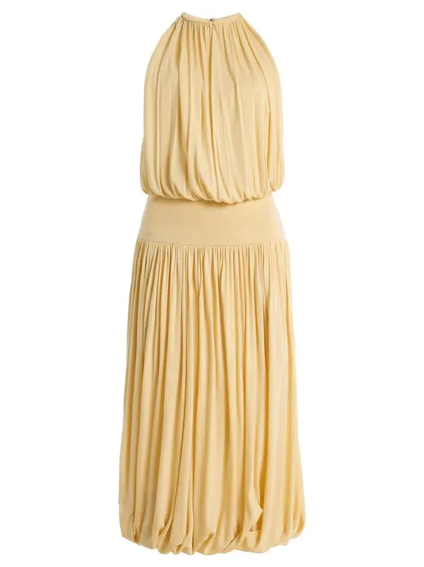 TOTEME Gathered Knit Jersey Midi Dress - Yellow