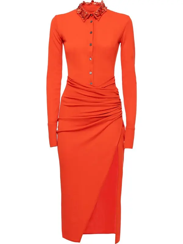 DES_PHEMMES Polo Wrap Midi Dress - Orange