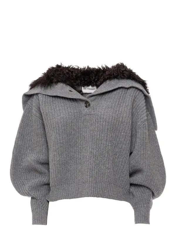 DES_PHEMMES Fur-trimmed Wool-blend Pullover - Light Grey