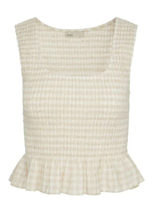 Onia Smocked Air Linen Tank Top - Neutral