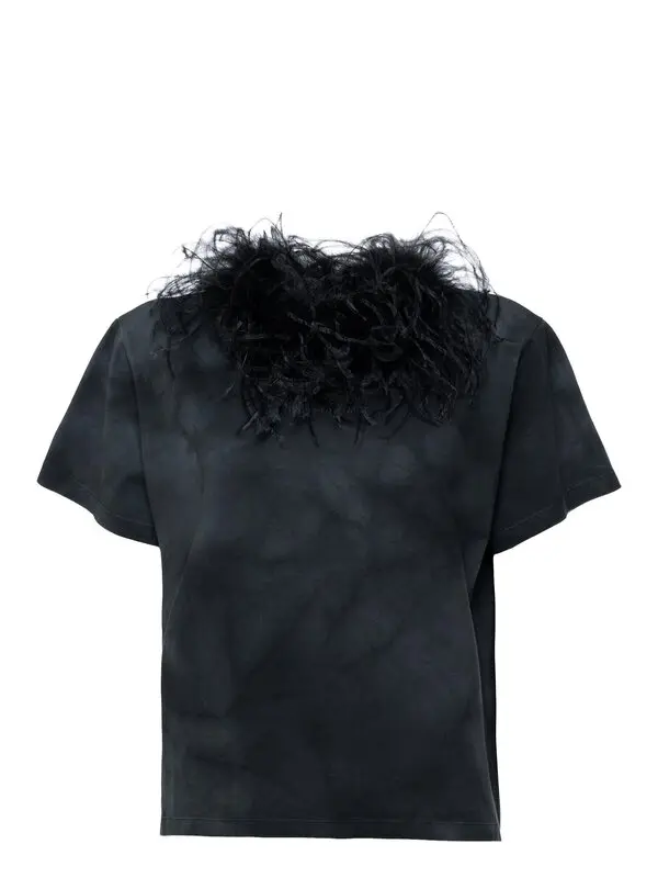 DES_PHEMMES Feather-trimmed T-shirt - Dark Grey