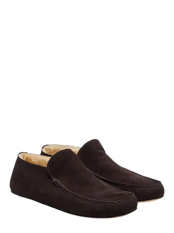 THE ROW Leo Shearling-lined Suede Loafers - Brown
