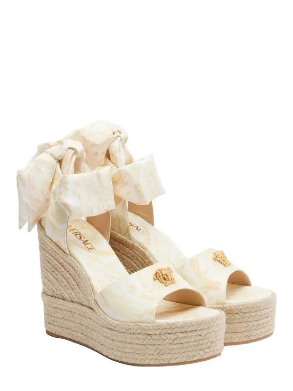 Versace 120 Leather Platform Espadrille Wedges - Beige