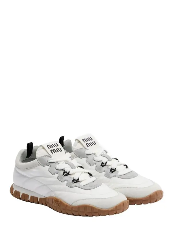 Miu Miu Tyre Suede-trimmed Sneakers - White
