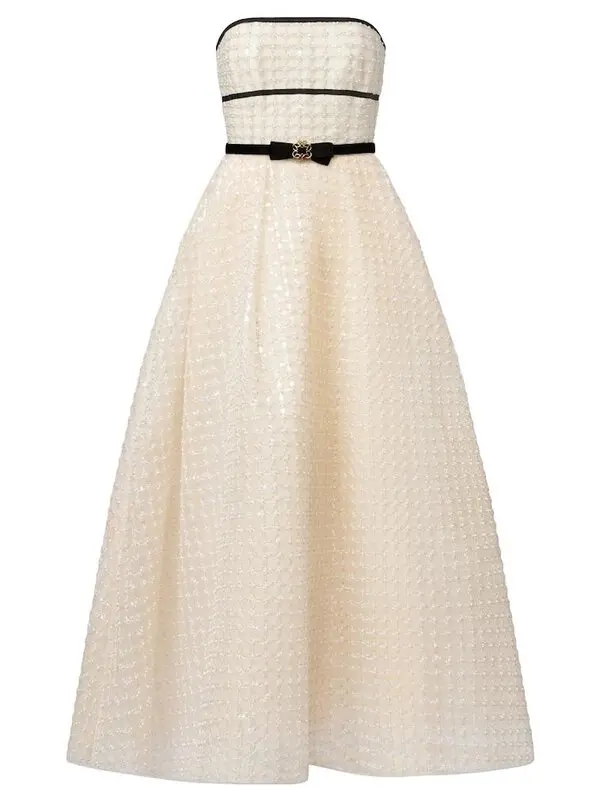 Elie Saab Embellished Belted Gown - White