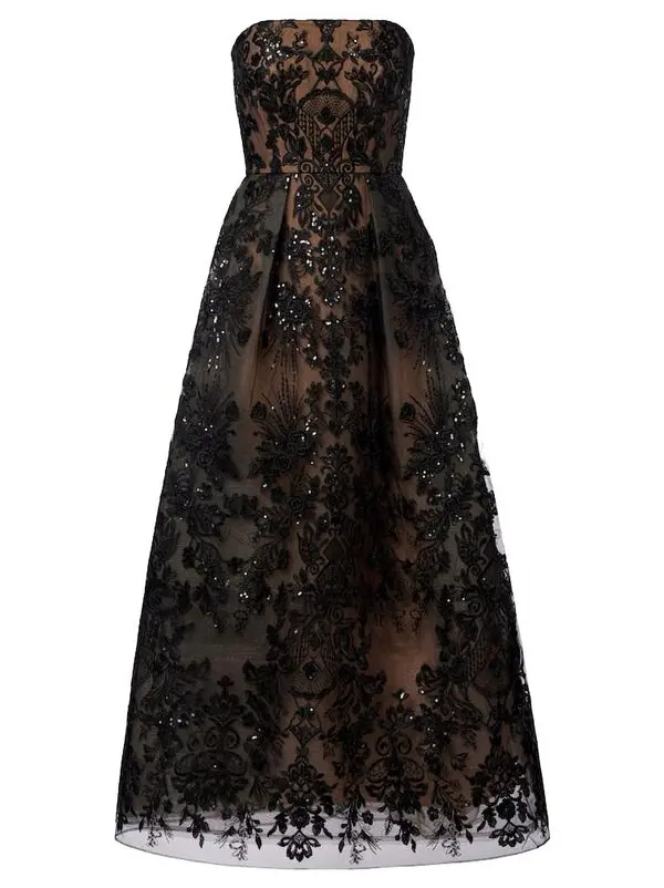 Elie Saab Embroidered Sequined Gown - Black