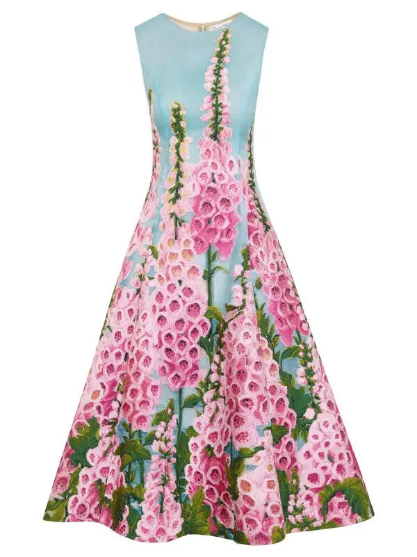 Oscar De La Renta Foxglove Floral Organza Cocktail Dress - Blue