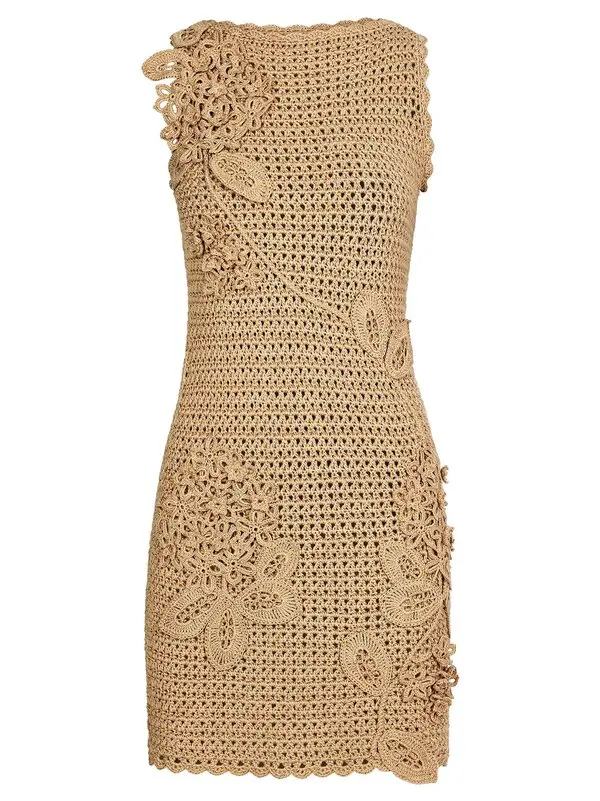 Oscar De La Renta Porcelain Flower Crochet Lattice Dress - One-color