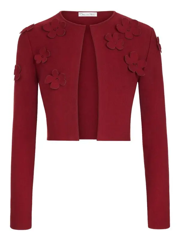 Oscar De La Renta Laser-cut Floral Knit Cardigan - Red