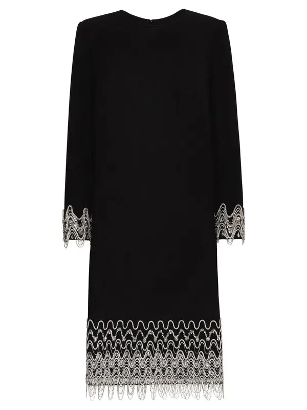 Oscar De La Renta Crystal Wave Embroidered Shift Dress - Black