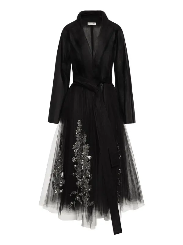 Oscar De La Renta Foxglove Sequin-embroidered Opera Coat - Black
