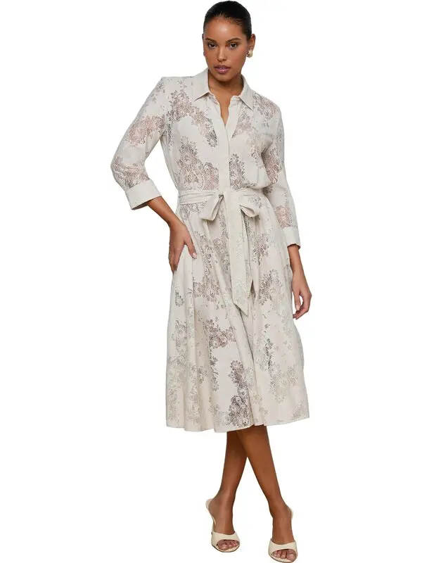 L'Agence Ralphie Lace Midi Shirt Dress - Champagne