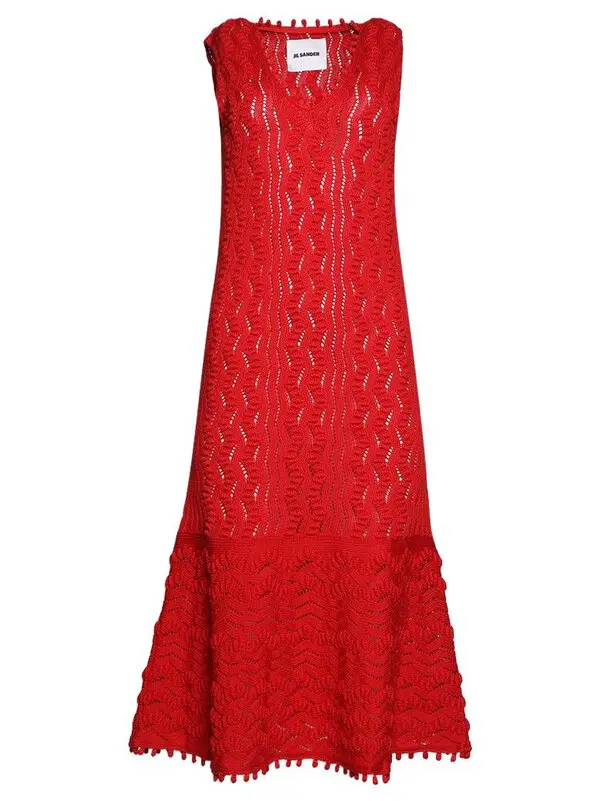 JIL SANDER Knitted Midi Dress - Red