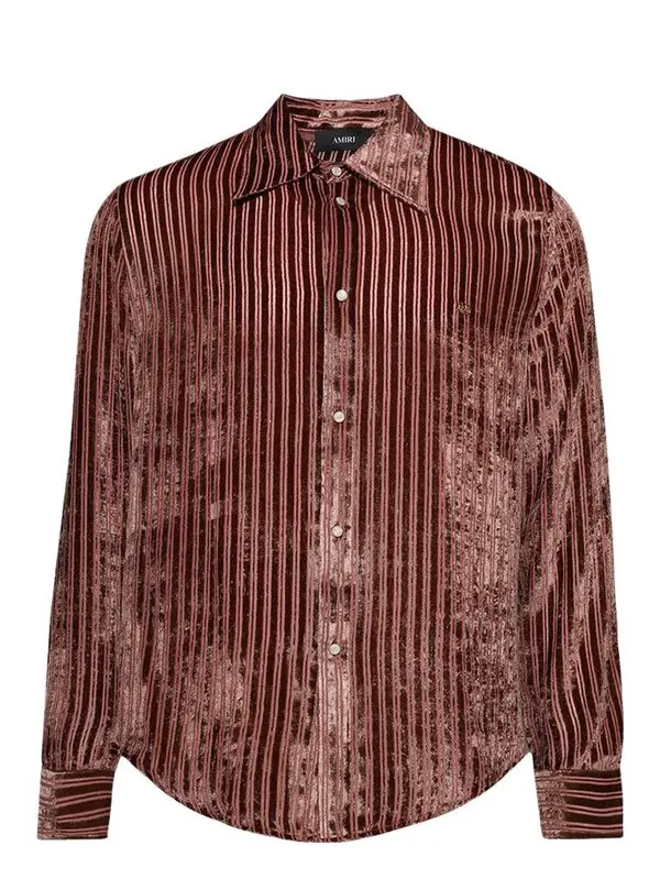 Amiri Velvet Stripe Long Sleeve Shirt Terracotta - Pink