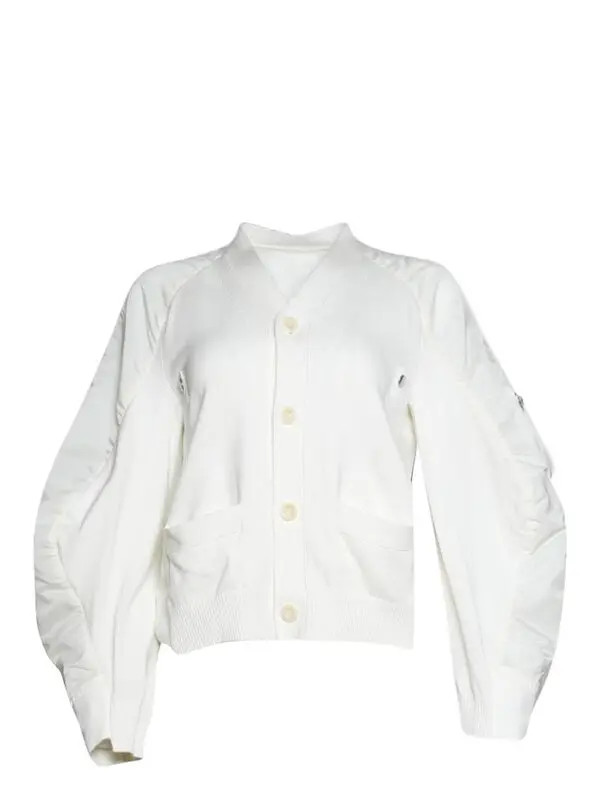 Sacai Nylon Twill X Knit Cardigan - Off White