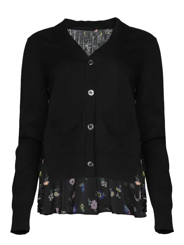 Sacai Floral Print Knit Cardigan - Black