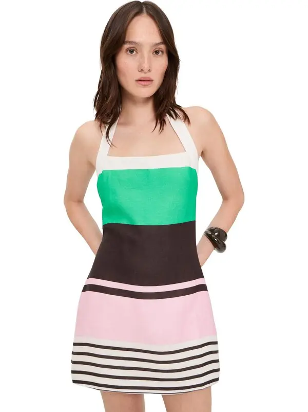 ROAME Maya Mini Halter Dress - Tango Stripe