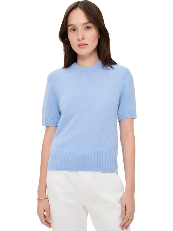 WHITE & WARREN Featherweight Cashmere Pullover - Blue Vapor