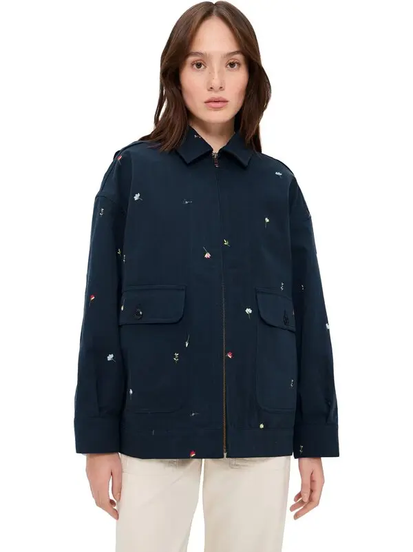 The Great. The Folsom Floral Embroidered Jacket - Navy