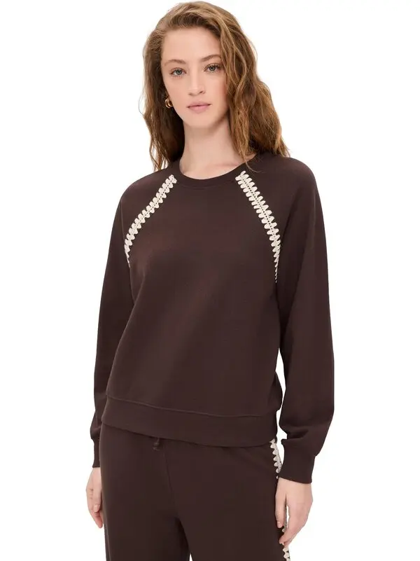 Z Supply Crochet Detailed Sweatshirt - Chocolate Cherry