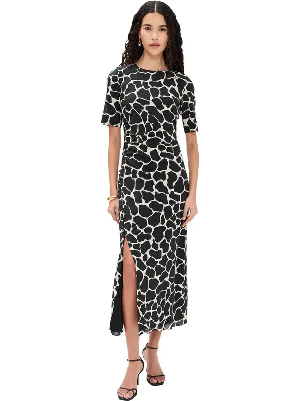 LA LIGNE Ruched Side Print Dress - Giraffe