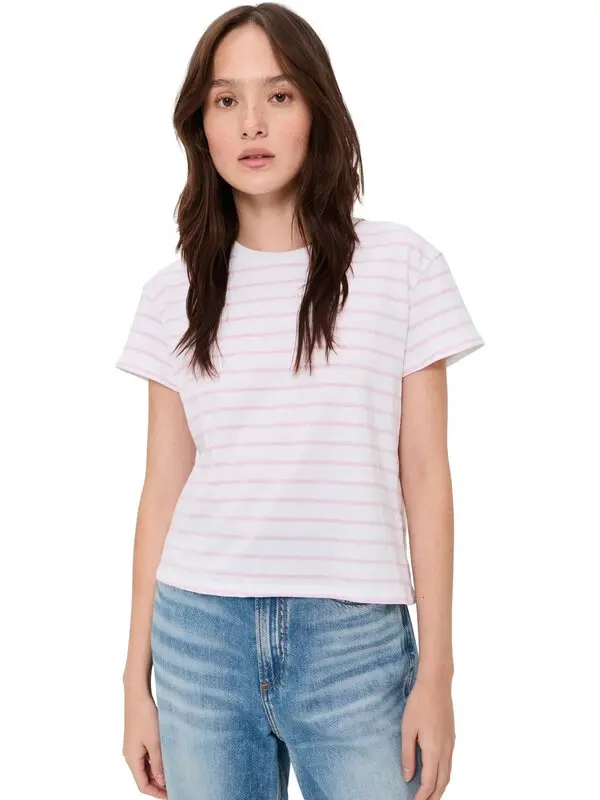PERFECTWHITETEE Everett Stripe Boxy Crew Neck Tee - Pink Stripe